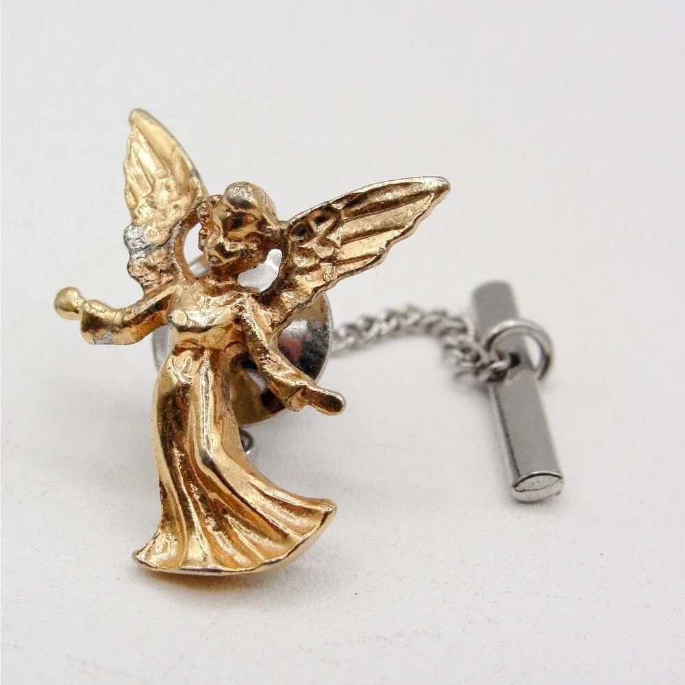 Unbranded | Accessories | Vintage Gold Tone Guardian Angel Tie Tack Pin ...